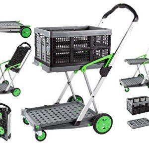 CLAX® The Original | Made in Germany | Multi Use Functional Collapsible Carts | Mobile Folding Trolley | Storage Cart Wagon | Shopping Cart with 2 Storage Crates (Green)