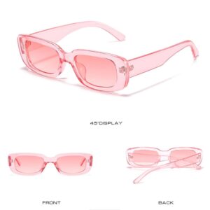 IKANOO Retro Rectangle Sunglasses for Women Men Small Square Frame Trendy Y2K 90’s Black Sunglasses (Pink)