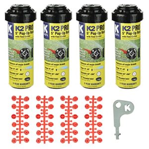 k rain k2 pro 3/4" gear drive rotor 5" pop-up| 18' - 40' spray distance, 40° - 360° arc spray pattern with full-circle gear driven rotor | includes install kit (4 pack)