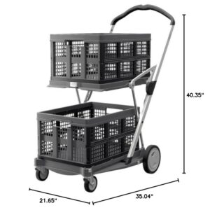 CLAX® The Original | Made in Germany | Multi Use Functional Collapsible Carts | Mobile Folding Trolley | Storage Cart Wagon | Shopping Cart with 2 Storage Crates | platform truck (Light Grey)