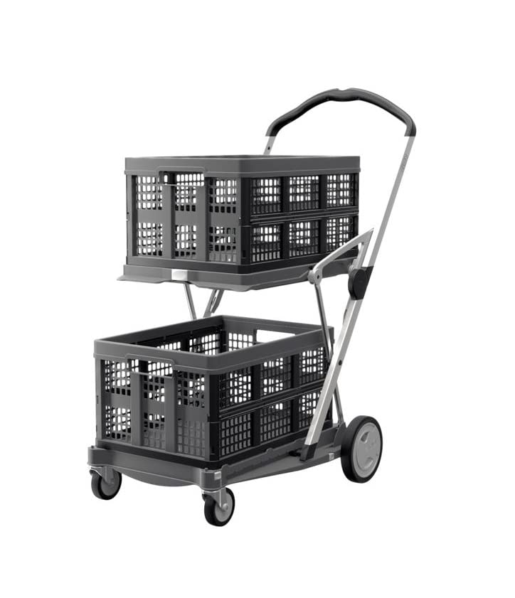 CLAX® The Original | Made in Germany | Multi Use Functional Collapsible Carts | Mobile Folding Trolley | Storage Cart Wagon | Shopping Cart with 2 Storage Crates | platform truck (Light Grey)