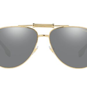 Versace Unisex Sunglasses Gold Frame, Polarized Grey Mirror Silver Lenses, 59MM