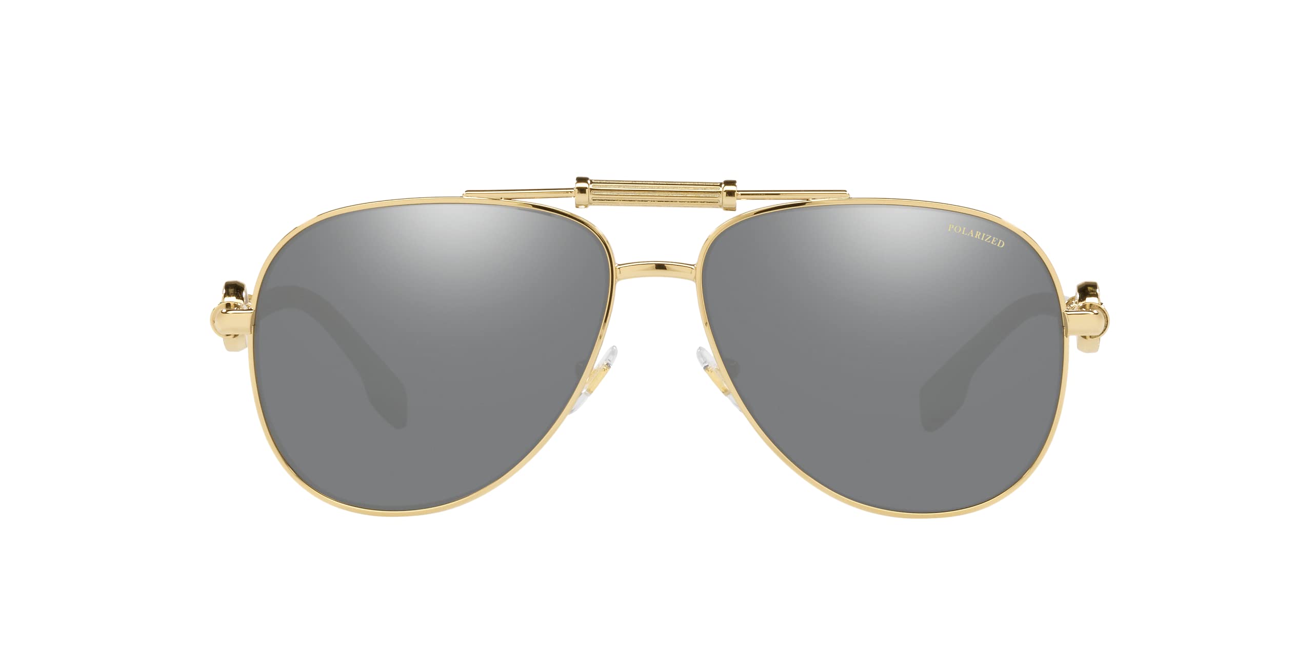 Versace Unisex Sunglasses Gold Frame, Polarized Grey Mirror Silver Lenses, 59MM