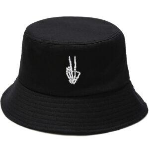 xyiyi skull finger black embroidery bucket hat cotton beach fisherman hats for women girls