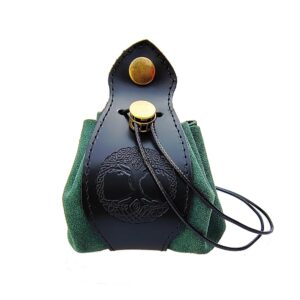 rollooo black & green celtic tree dnd gifts dice bag - tray with drawstring & button genuine leather dice pouch storage bag for d&d dices jewelry coin & small accessories