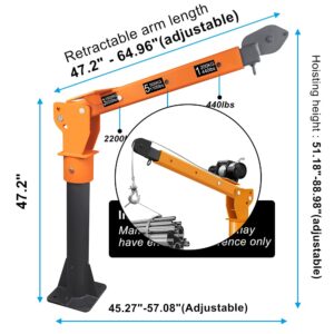 ROCK-HULK 2200lb Folding Truck-Mounted Bed Crane Hoist Lift Pickup with 5000lb Winch, Painted Steel Pickup Truck Jib Cranes for 12V/24V Electric/Hand Operated Winch