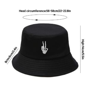 XYIYI Skull Finger Black Embroidery Bucket Hat Cotton Beach Fisherman Hats for Women Girls