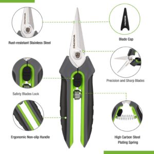 WORKPRO 2 Packs Pruning Shears, 6.5” Gardening Scissors Snips Clippers with Precision Blades, Hand Pruner Set with Sheaths