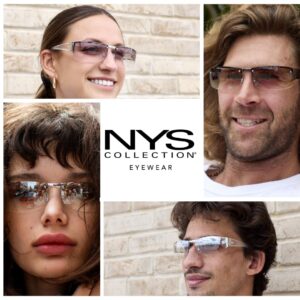 NYS Collection Semi-Rimless Wrap Around Sunglasses Women Men 100% UV400 Protection (Frosted Clear Frame/Light Smoke Gradient Lens)