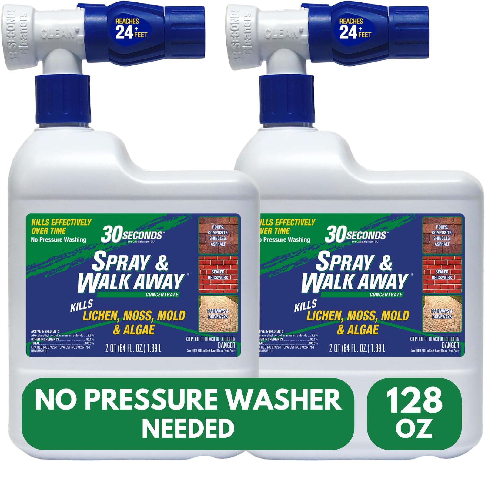 30 SECONDS Spray & Walk Away Hose End Sprayer | 2 Pack | Roofs Composite Shingles Asphalt | 64 fl. oz.