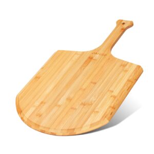 jiafueo bamboo pizza peel 15 inch wide, large wooden pizza spatula paddle pizza cutting board with comfy handle for home pizzeria bakery baking pizza bread cutting fruit