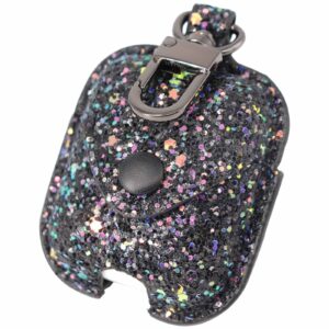 onghsd bling shiny pu leather carrying case for airpods 1 & 2 charging case cover women girls protective case glitter with sequins pocket pouch for airpods 1st 2nd generation case (black)