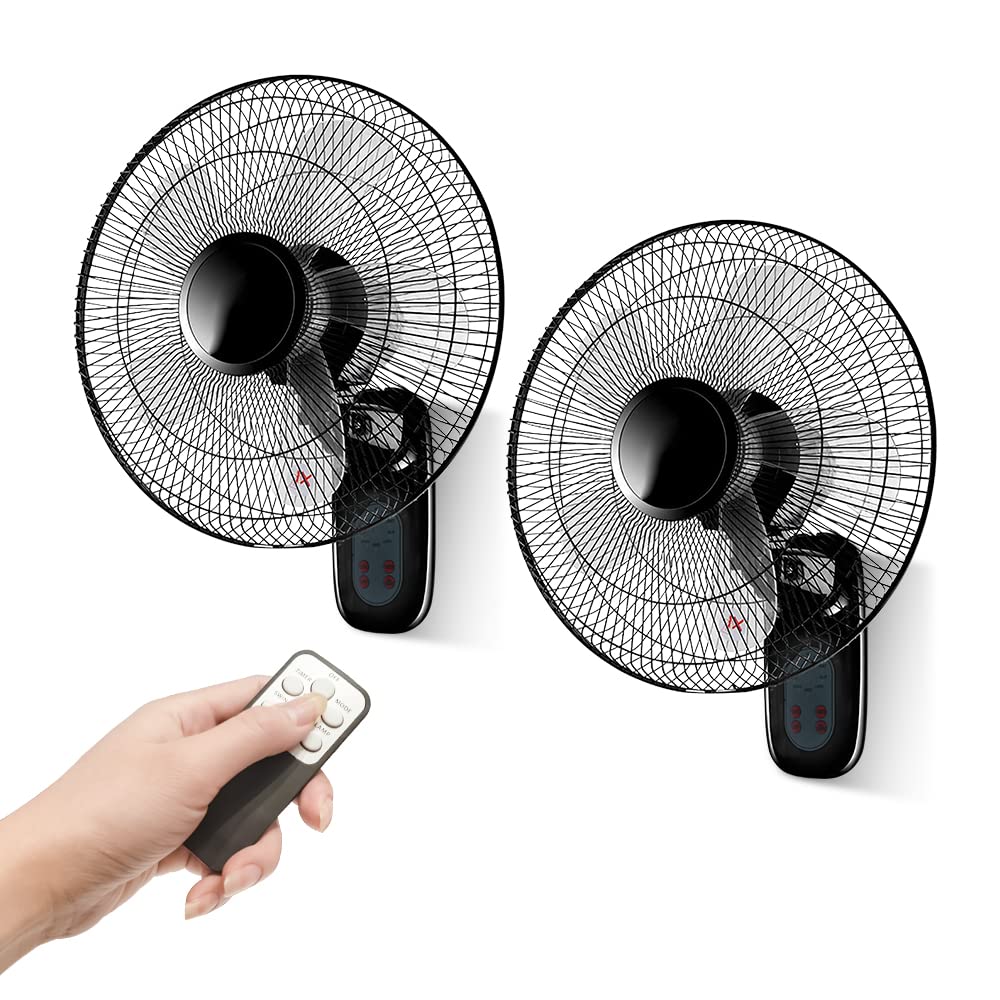 Aottop 16 inch Wall Mount Fan with Remote Control - 2 Pack, 3-Speed and 3 Modes, Timer Function, Adjustable Head, Oscillating Fan for Home and Office - Black