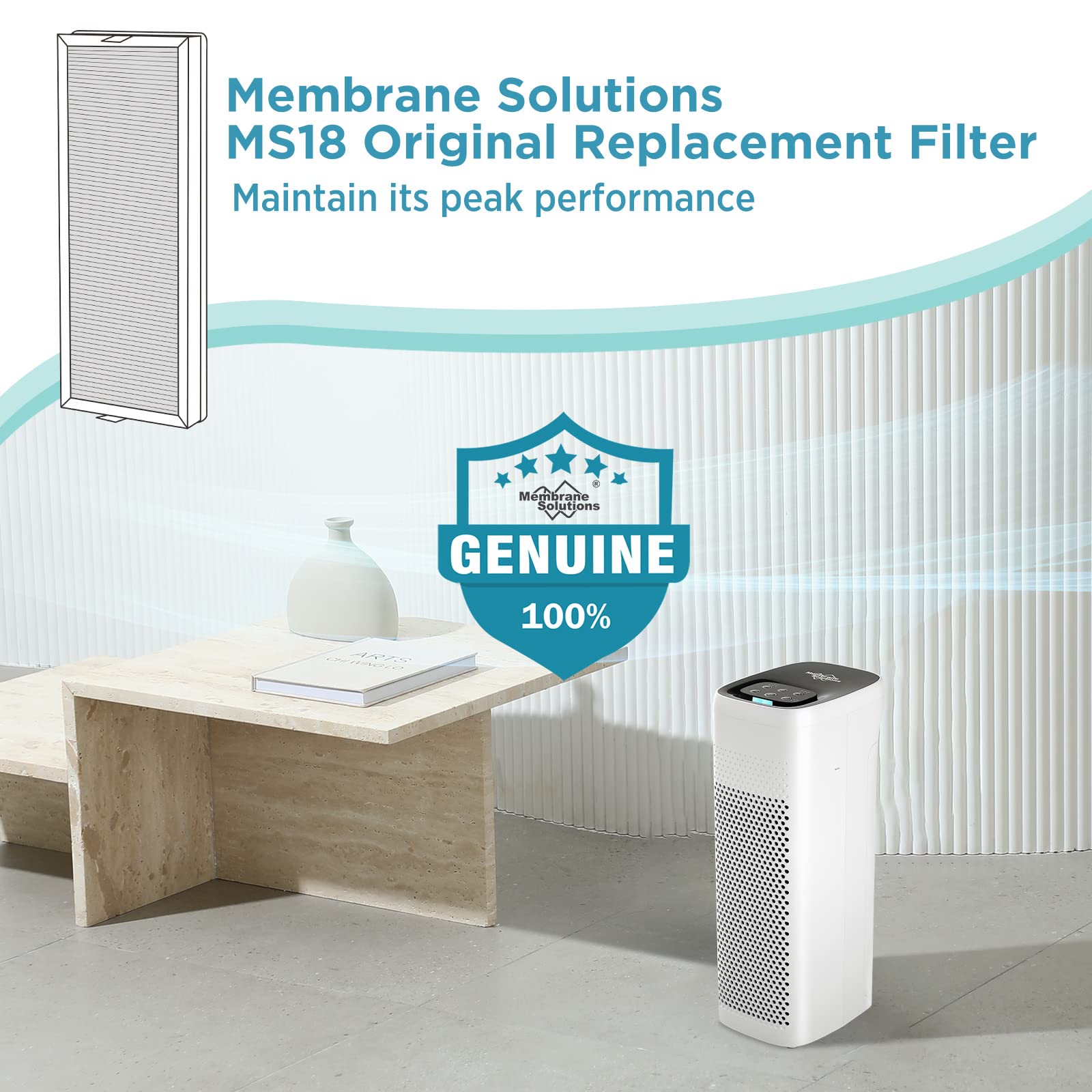 Genuine Membrane Solutions MS18 Original Air Purifier Filter Replacement, Upgraded 4-in-1 True HEPA Filter with OdallerPure Technology (1 Pack)