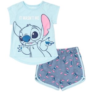 disney lilo & stitch big girls t-shirt and french terry shorts outfit set blue 10-12