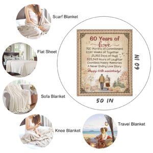 Wisegem 60th Anniversary Wedding Gifts for Couple Parents Wife Husband Diamond Wedding Blanket 60"x 50" Throw Blankets for Mom Dad Grandparents 60 Years of Marriage Celebration Gift Ideas