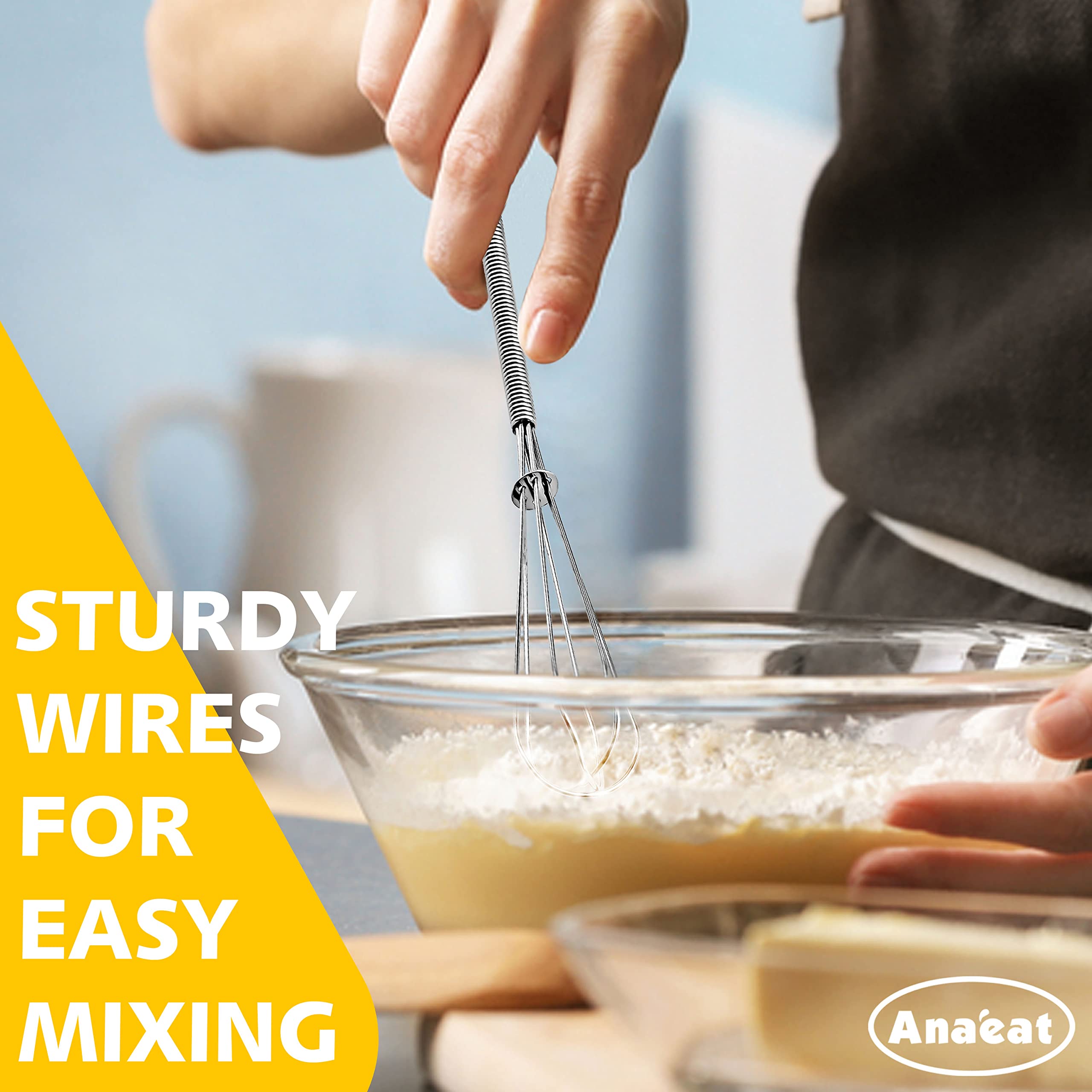 Anaeat Mini Wire Whisks, Set of 2 Portable Stainless Steel Kitchen Tiny Whisk & Egg Beater with Thick Wire - Sturdy Small Mixing Balloon for Cooking, Blending, Whiping, Beating and Stirring (5" + 7")