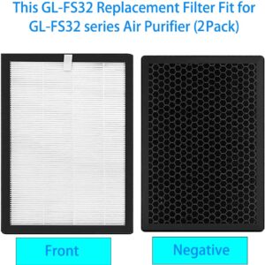 GL-FS32 Replacement Filter for GL-FS32 Air Purifier, 3 IN 1, 2 Pack H13 True Hepa Filter With High efficiency activated carbon and Pre-Filter