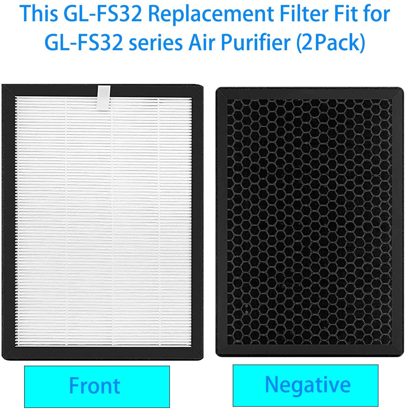 GL-FS32 Replacement Filter for GL-FS32 Air Purifier, 3 IN 1, 2 Pack H13 True Hepa Filter With High efficiency activated carbon and Pre-Filter