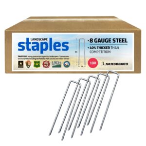 sandbaggy 6 inch landscape sod staples (8 gauge steel) | great for hard & rocky soil | 40% thicker than standard 11 gauge staples | trusted by farmers & contractors across usa (100 staples)