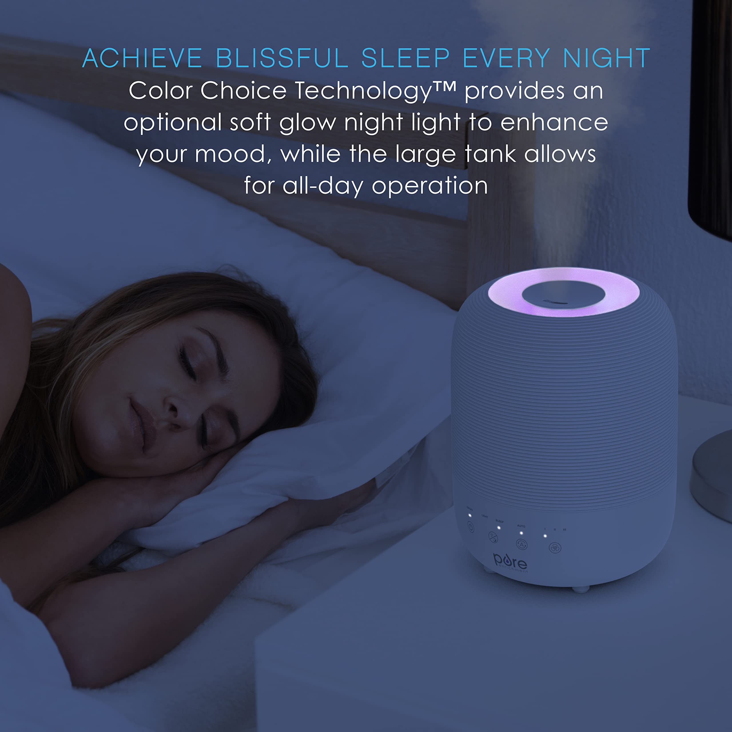 Pure Enrichment HUME Sense Top Fill Humidifier -Auto Mode Humidity Sensor, 3 Mist Settings, Patented Magnetic Suspension, Optional Night Light, Optional Aromatherapy, Sleep Mode & Auto Shut-Off