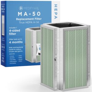 medify air ma-50 genuine replacement filter | for allergens, wildfire smoke, dust, odors, pollen, pet dander | 3 in 1 with pre-filter, true hepa h14, and activated carbon for 99.7% removal | 1-pack