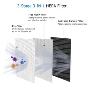 BesReyDa 4 Pack 25 Replacement Filters Compatible with 25 B1/S1/W1 Air Purifier, 3-in-1 True Hepa and Activated Carbon Filter