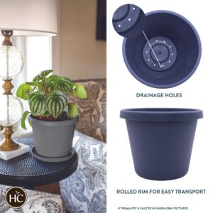 The HC Companies 12 Inch Round Prima Planter - Plastic Plant Pot with Rolled Rim for Indoor Outdoor Plants Flowers Herbs, Twilight Blue