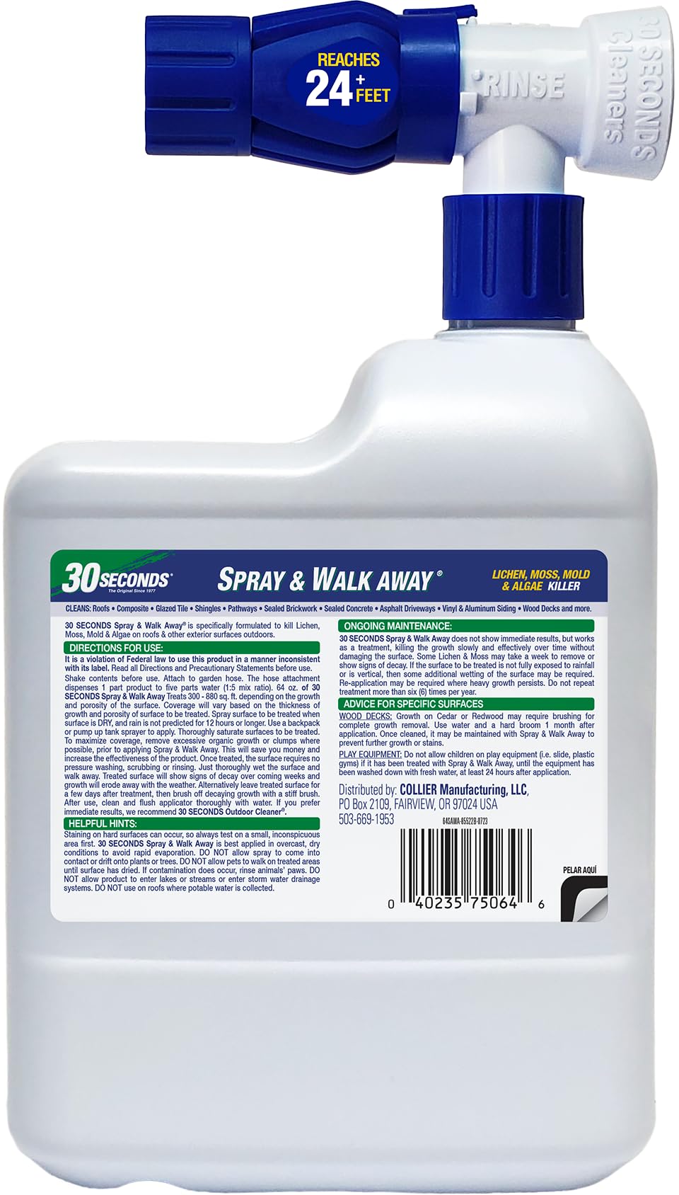 30 SECONDS Spray & Walk Away Hose End Sprayer | 2 Pack | Roofs Composite Shingles Asphalt | 64 fl. oz.