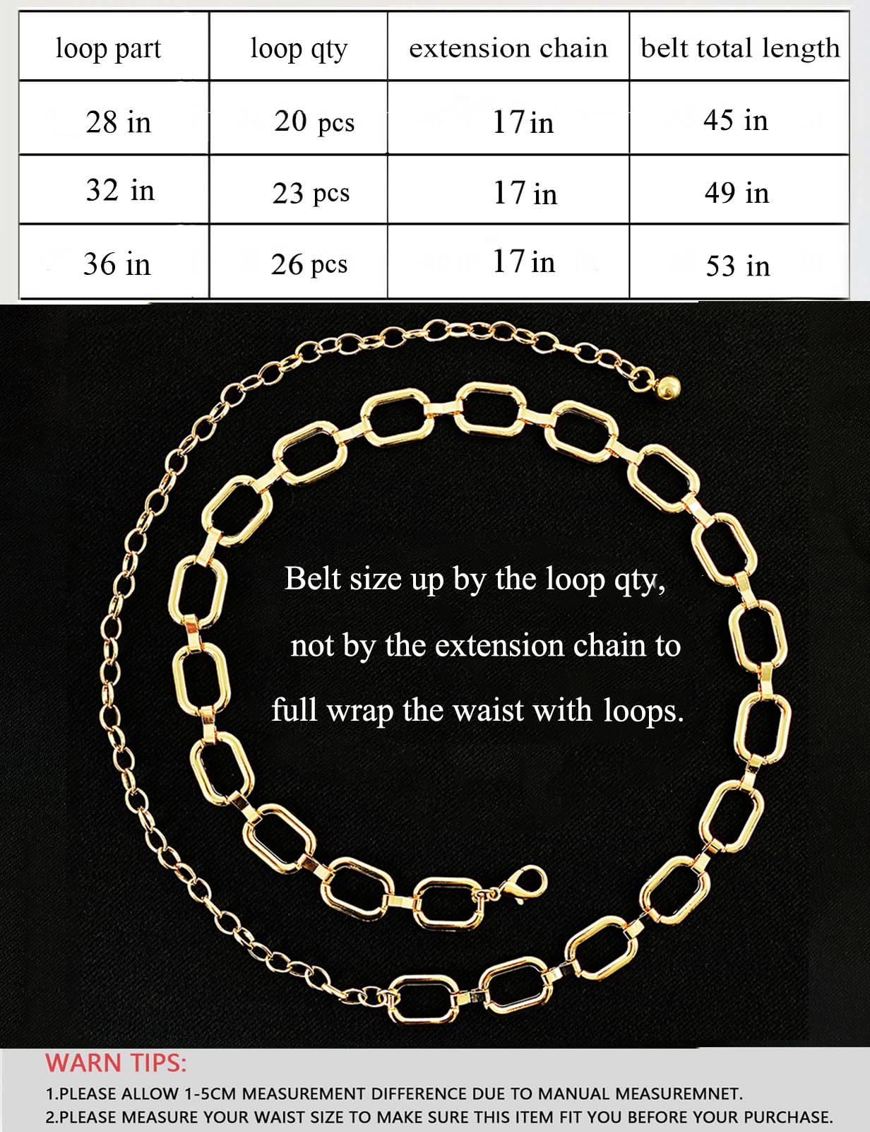 TOPACC Gold Chain Belts for Women Dresses Thick Metal Link Circle Waist Chains Belt for Jeans Skirt Girls Fashion