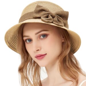 Women Sun Straw Hat Cloche Hat Summer Hat for Women 1920s Vintage Hat Foldable Packable for Beach Vacation