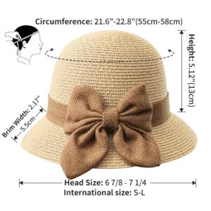 Women Sun Straw Hat Cloche Hat Summer Hat for Women 1920s Vintage Hat Foldable Packable for Beach Vacation