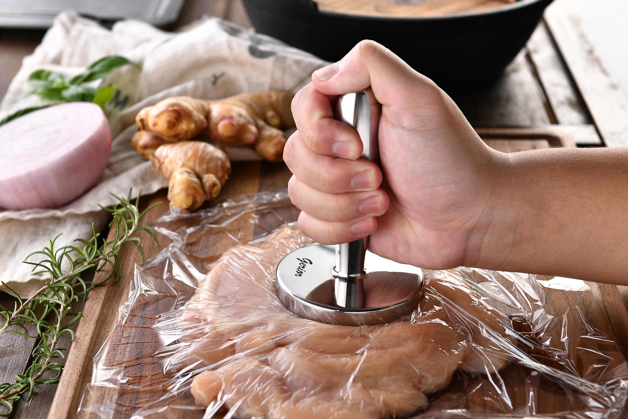 Meat Pounder Tenderizer - Solid Cast Stainless Steel Round Chicken Flattener Tool - Dishwasher Safe