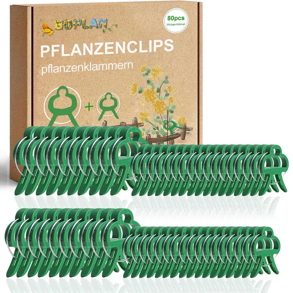 Plant Clips 80 Piece-Garden Clip Plant 2 Sizes Reusable Tomato Clip, Multipurpose Plant Vine Clips for Roses, Sturdy Cucumbers Orchid Clips Plant Support Adjustable Clips Green(30 Large + 50 Small)