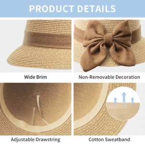 Women Sun Straw Hat Cloche Hat Summer Hat for Women 1920s Vintage Hat Foldable Packable for Beach Vacation