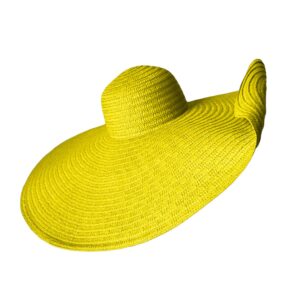 women's wide brim straw hat foldable roll up floppy sun hat solid color bucket hat sun-resistant oversized beach cap (17.72inch, yellow #1)