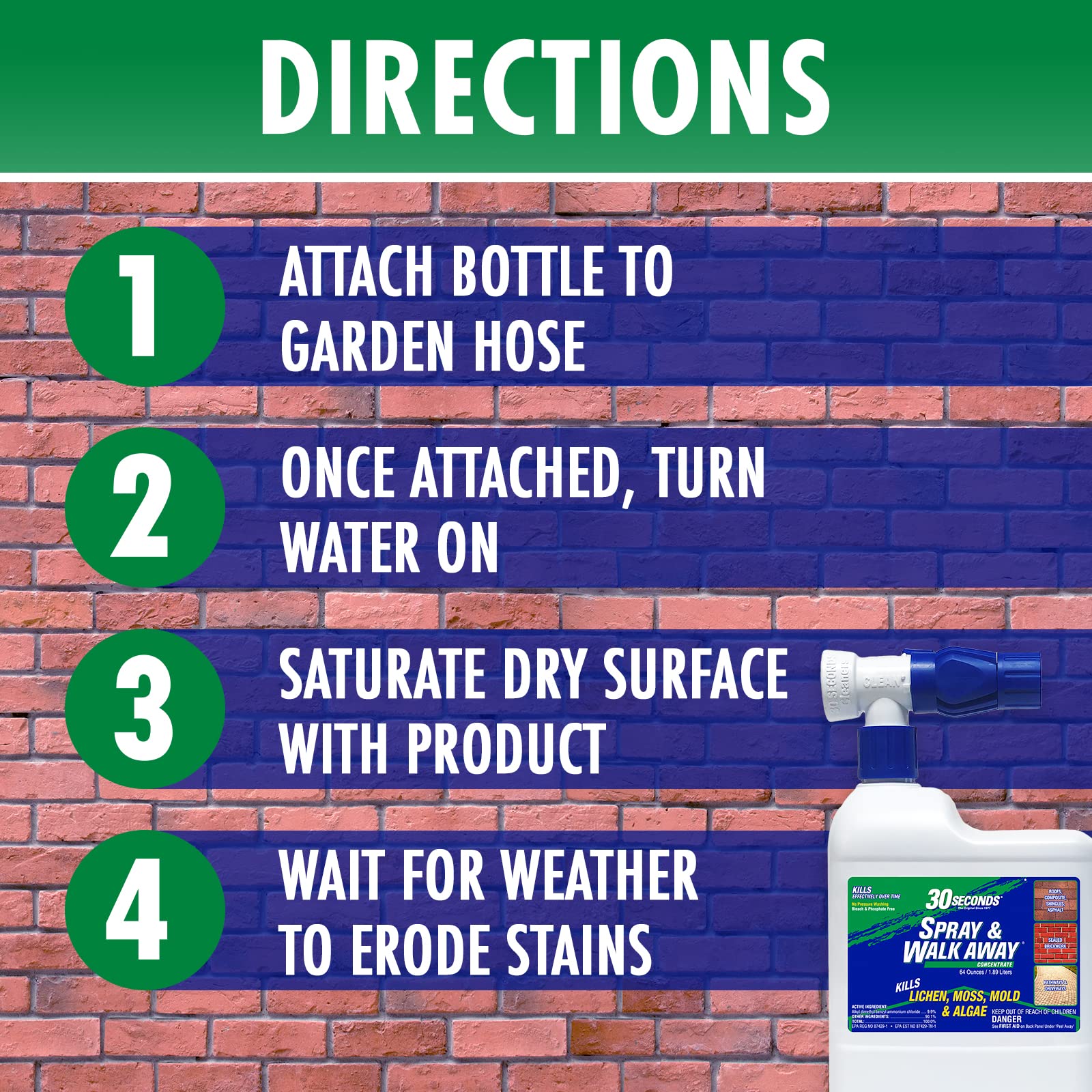 30 SECONDS Spray & Walk Away Hose End Sprayer | 2 Pack | Roofs Composite Shingles Asphalt | 64 fl. oz.