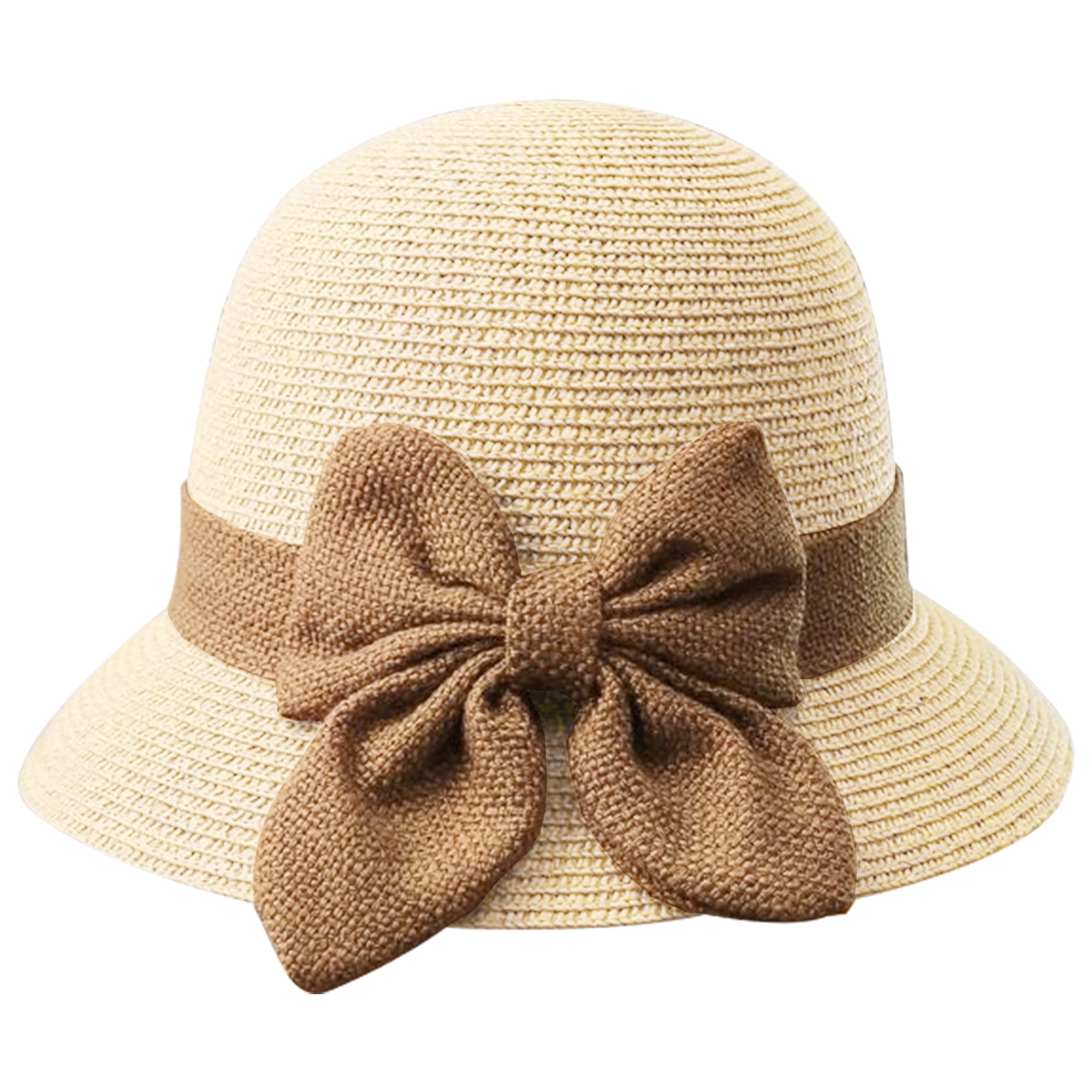 Women Sun Straw Hat Cloche Hat Summer Hat for Women 1920s Vintage Hat Foldable Packable for Beach Vacation