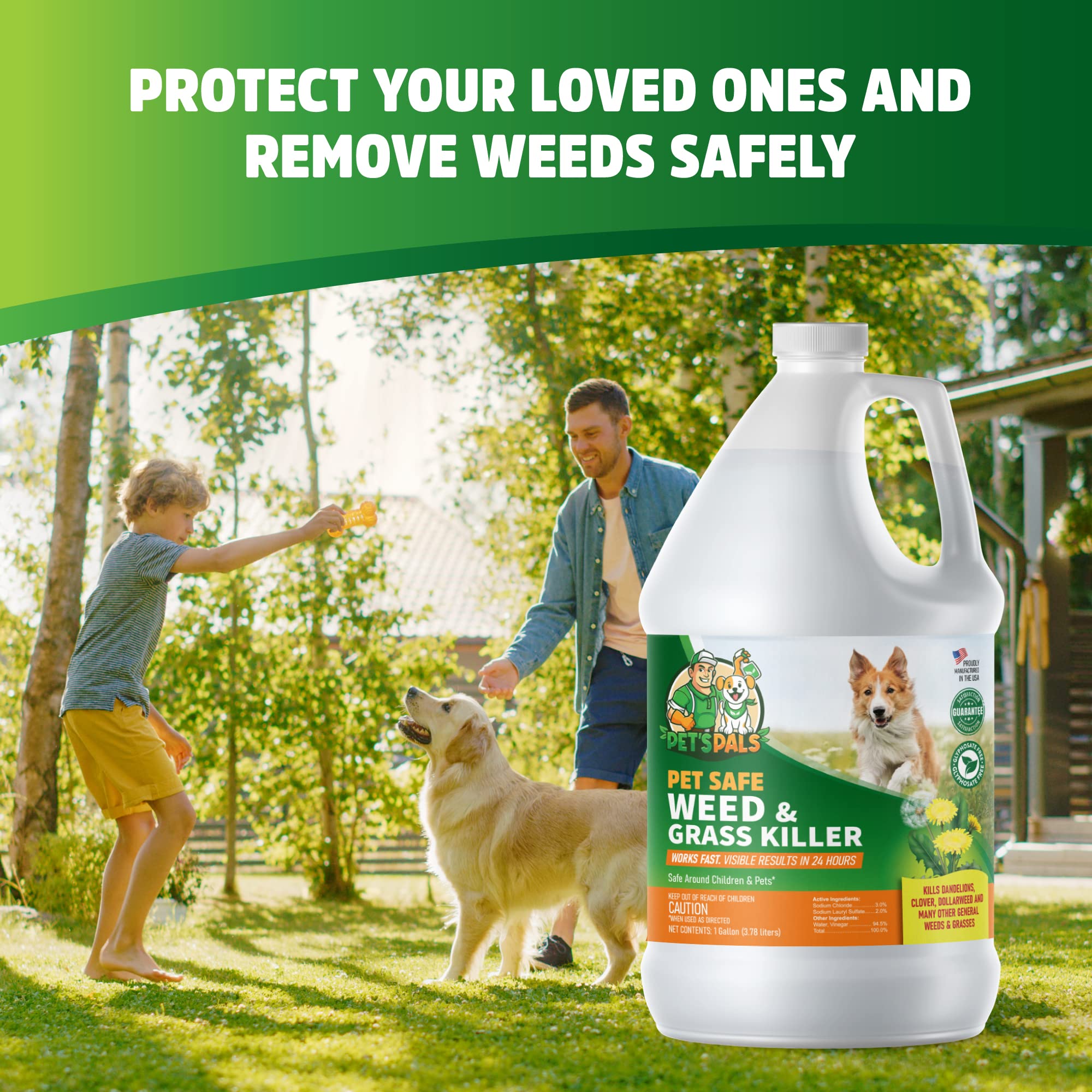 Pet's Pal Natural Weed Killer | Pet Safe Spray | Ready-to-use Natural Herbicide | Environmentally Safe | Bee Safe | Glyphosate Free | Safe for Kids (1 Gallon)