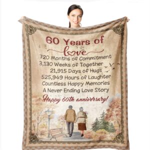 wisegem 60th anniversary wedding gifts for couple parents wife husband diamond wedding blanket 60"x 50" throw blankets for mom dad grandparents 60 years of marriage celebration gift ideas