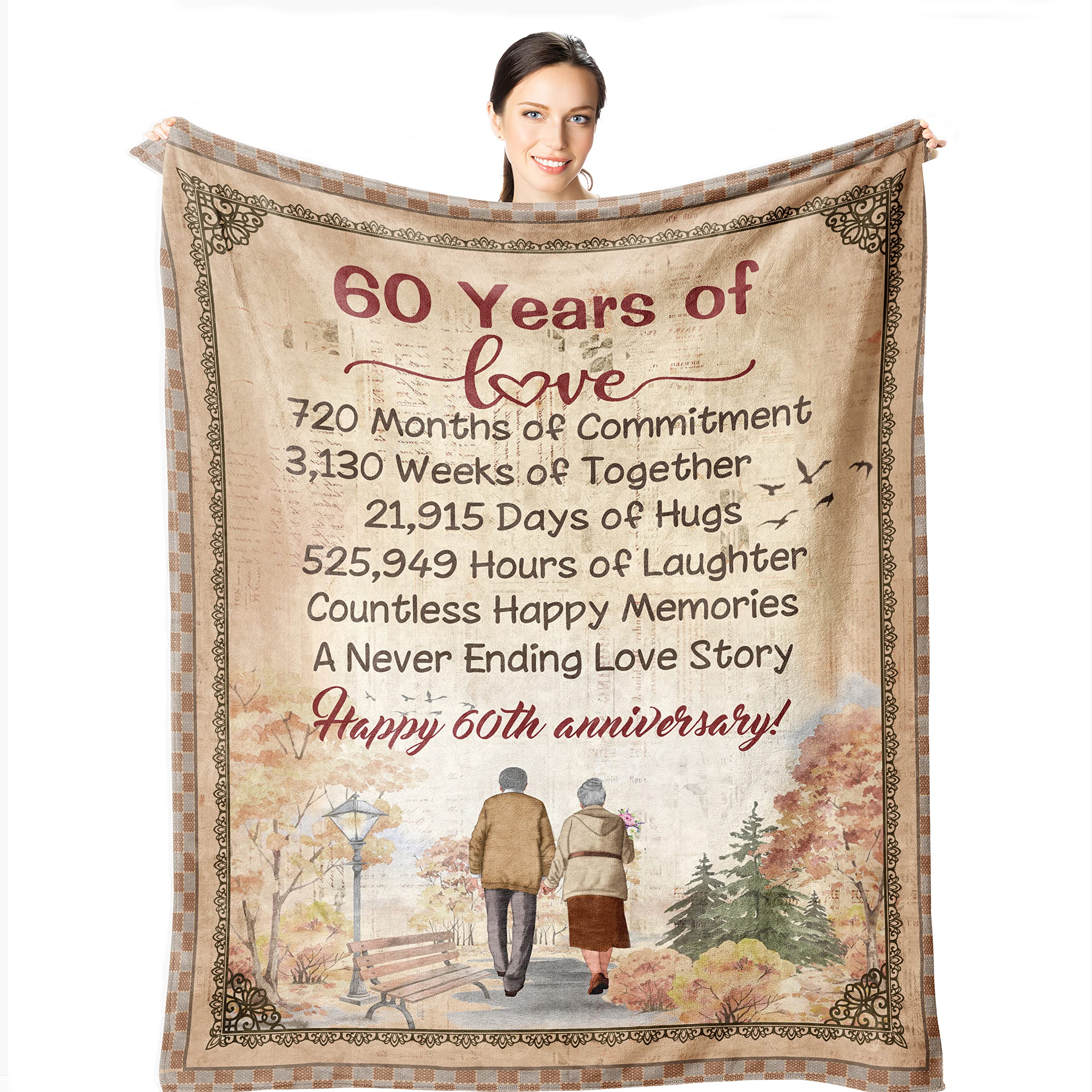 Wisegem 60th Anniversary Wedding Gifts for Couple Parents Wife Husband Diamond Wedding Blanket 60"x 50" Throw Blankets for Mom Dad Grandparents 60 Years of Marriage Celebration Gift Ideas