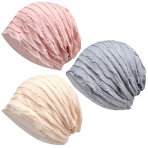 jemis skullies beanies thin bonnet cap autumn casual beanies hat (3 pack pink & grey & khaki)