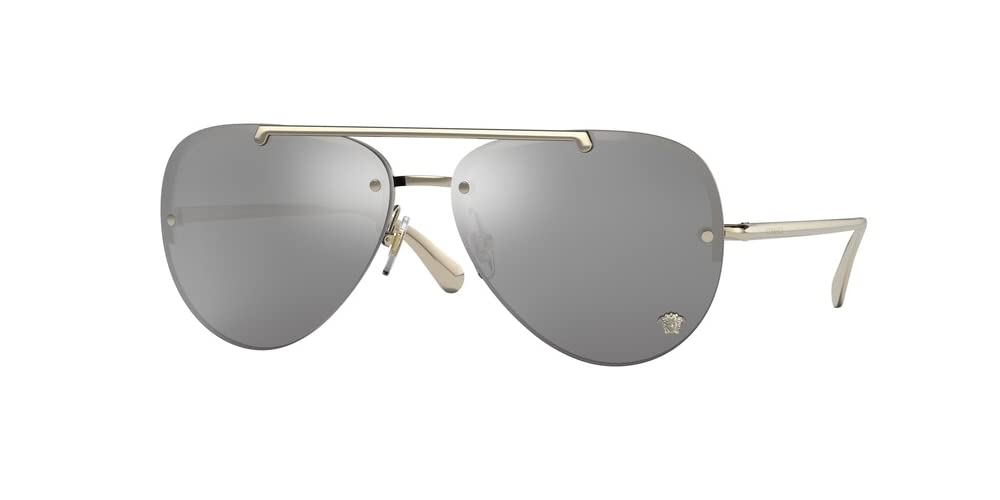 Versace VE223112526G 60MM Pale Gold/Light Grey Mirror Silver Pilot Sunglasses for Women + BUNDLE With Designer iWear Eyewear Kit