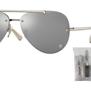 Versace VE223112526G 60MM Pale Gold/Light Grey Mirror Silver Pilot Sunglasses for Women + BUNDLE With Designer iWear Eyewear Kit