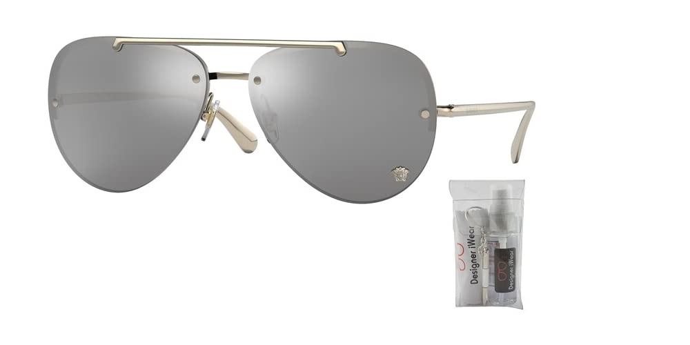 Versace VE223112526G 60MM Pale Gold/Light Grey Mirror Silver Pilot Sunglasses for Women + BUNDLE With Designer iWear Eyewear Kit