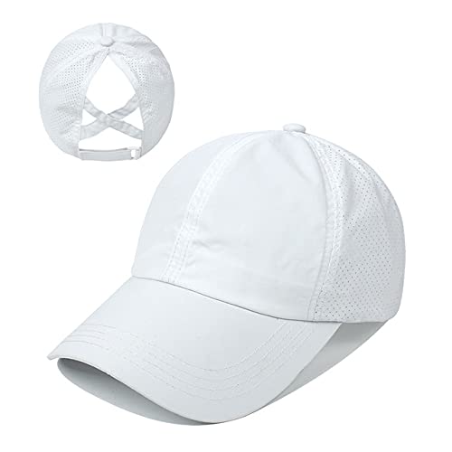 Ponytail Hat for Womens, Quick Drying Mesh Ponytail Hole Baseball Cap Sport Sun Hats White