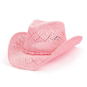 tovoso straw cowboy hat for women with beaded trim and shapeable brim, t52 light pink