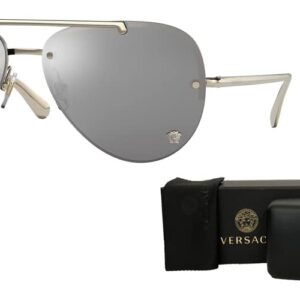 Versace VE223112526G 60MM Pale Gold/Light Grey Mirror Silver Pilot Sunglasses for Women + BUNDLE With Designer iWear Eyewear Kit