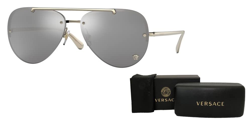 Versace VE223112526G 60MM Pale Gold/Light Grey Mirror Silver Pilot Sunglasses for Women + BUNDLE With Designer iWear Eyewear Kit