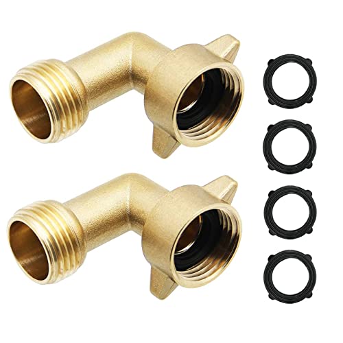 SICILAMIU 2Pcs 90 Degree Garden Hose Elbow, 3/4" Solid Brass Water Hose Connectors and Fittings Heavy Duty Hose Pipe Adapter with Pressure Washers for RV Water Hookups Residential Outdoor Faucets